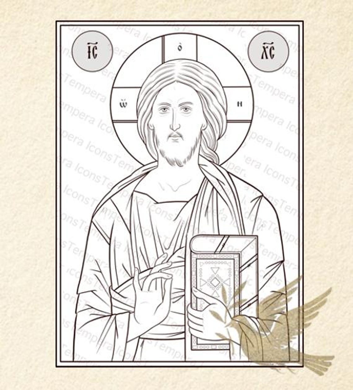 Jesus Christ Icon Line Drawing: Byzantine Orthodox Print (digital ...