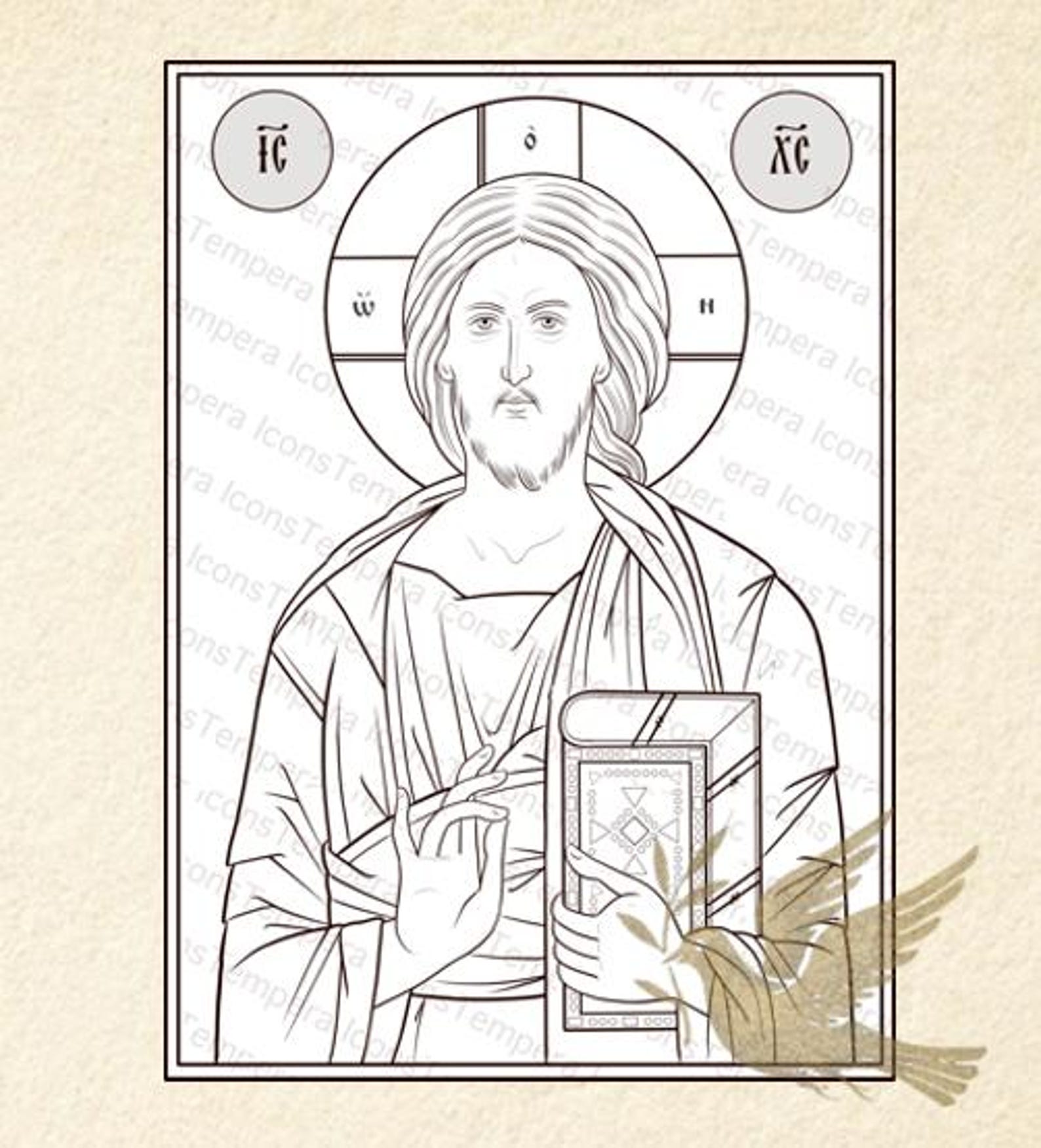 Jesus Christ Icon Line Drawing: Byzantine Orthodox Print (digital ...