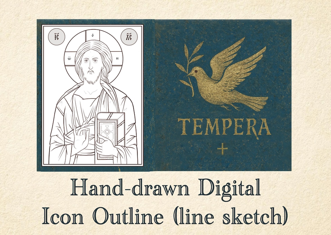 Jesus Christ Icon Line Drawing: Byzantine Orthodox Print (digital ...
