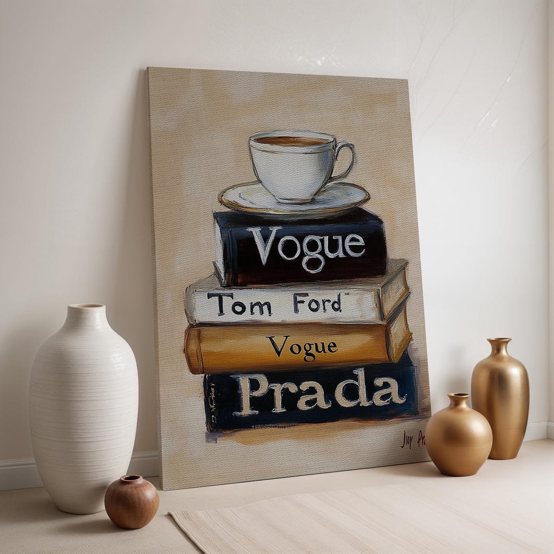 Fashion Book Stack Canvas Wall Art, Coffee and Designer Print, Framed ...
