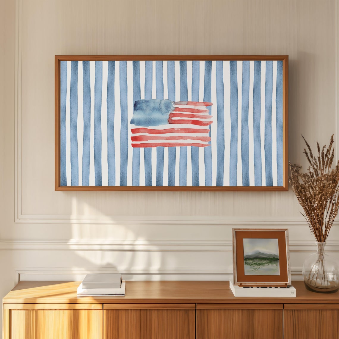 Watercolor Flag Frame TV Art, Patriotic Decor, Americana Theme Digital ...