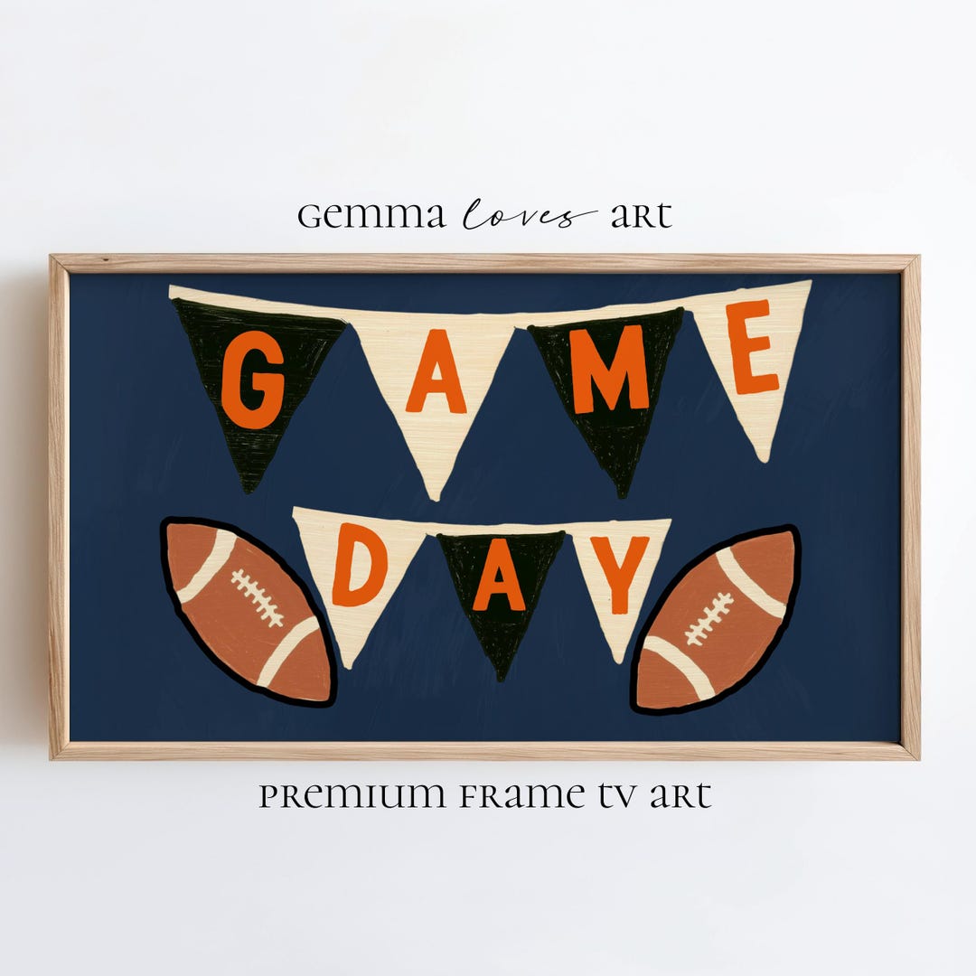 Navy Blue & Orange Football Frame TV Art: Game Day Decor (digital ...