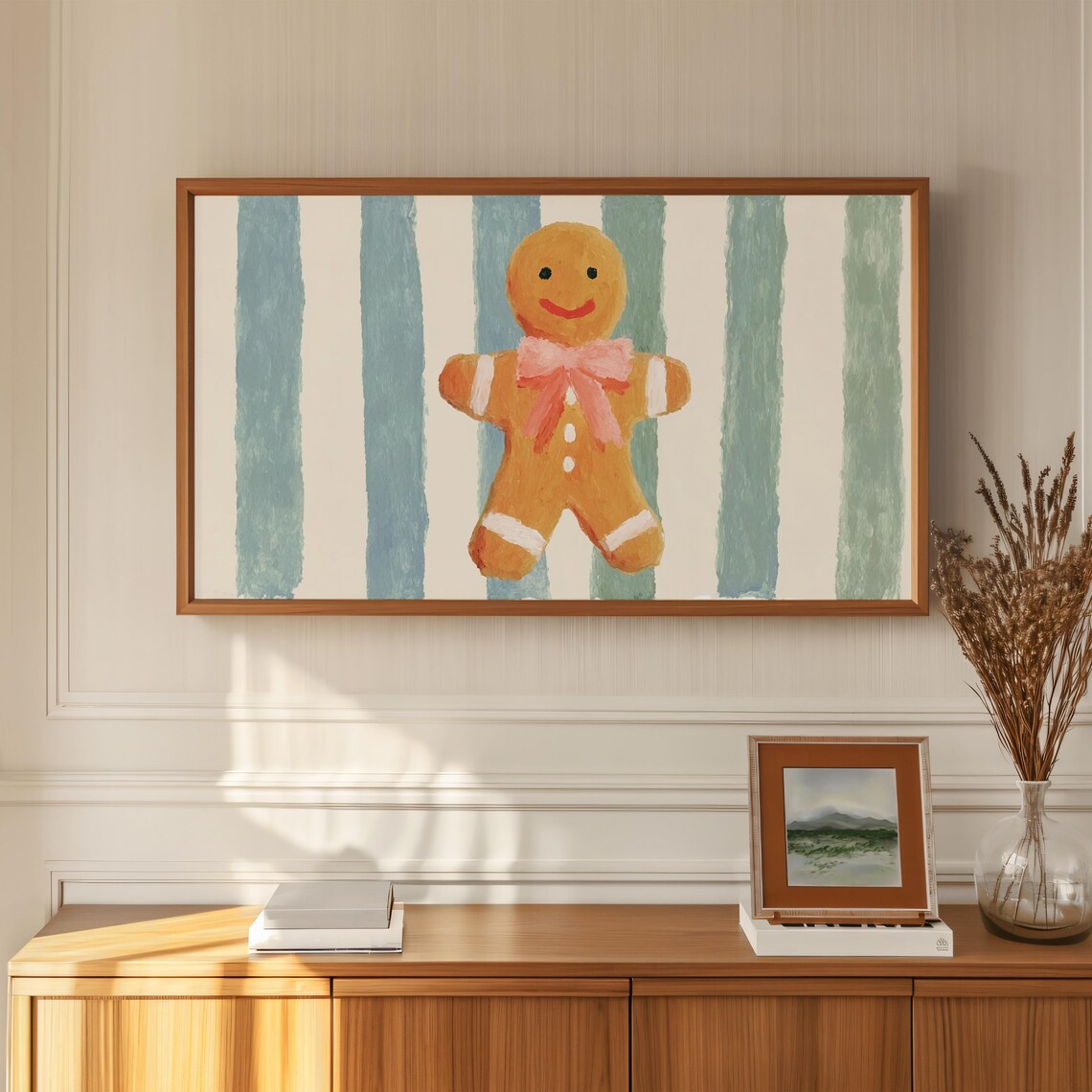 Gingerbread Frame TV Art, Christmas Neutral Winter Wall Art, Vintage ...