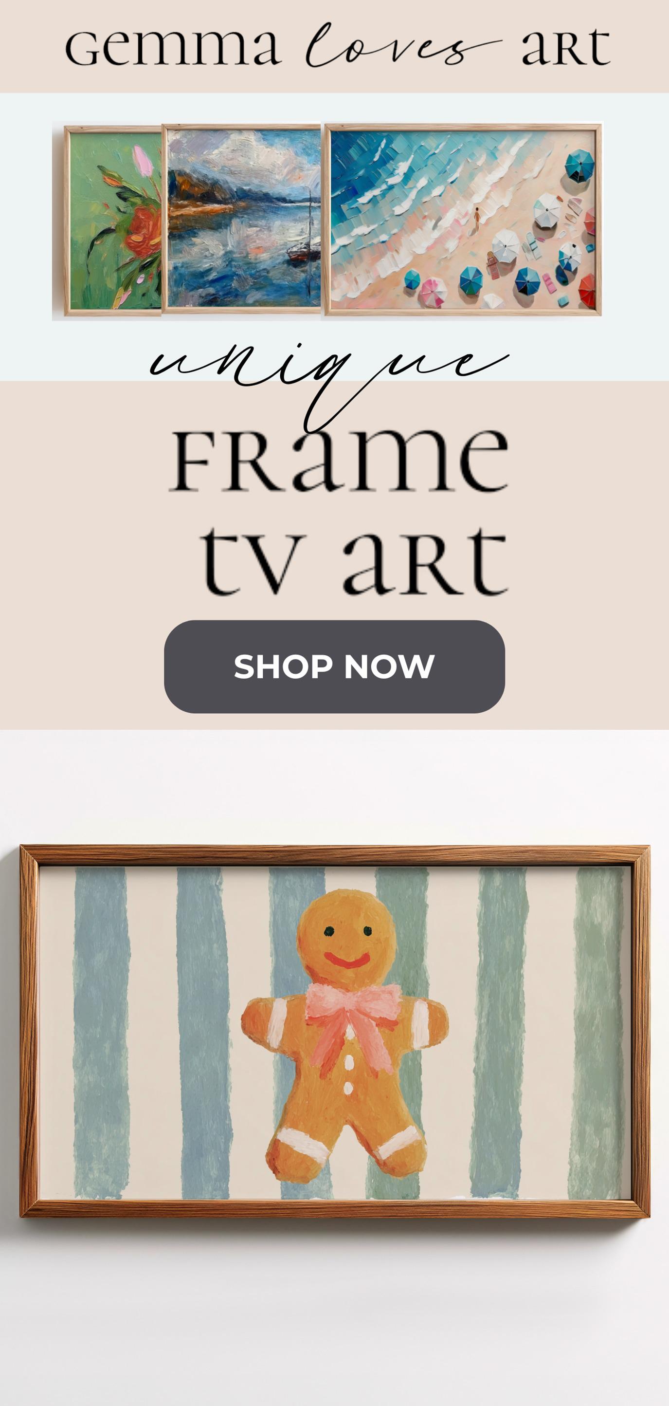 Gingerbread Frame TV Art, Christmas Neutral Winter Wall Art, Vintage ...