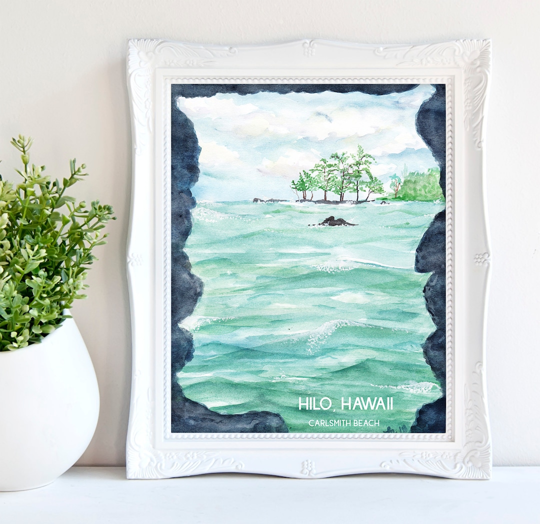 Hilo Hawaii Watercolor Art Print - Hawaii Wall Art, Carlsmith Beach Art ...