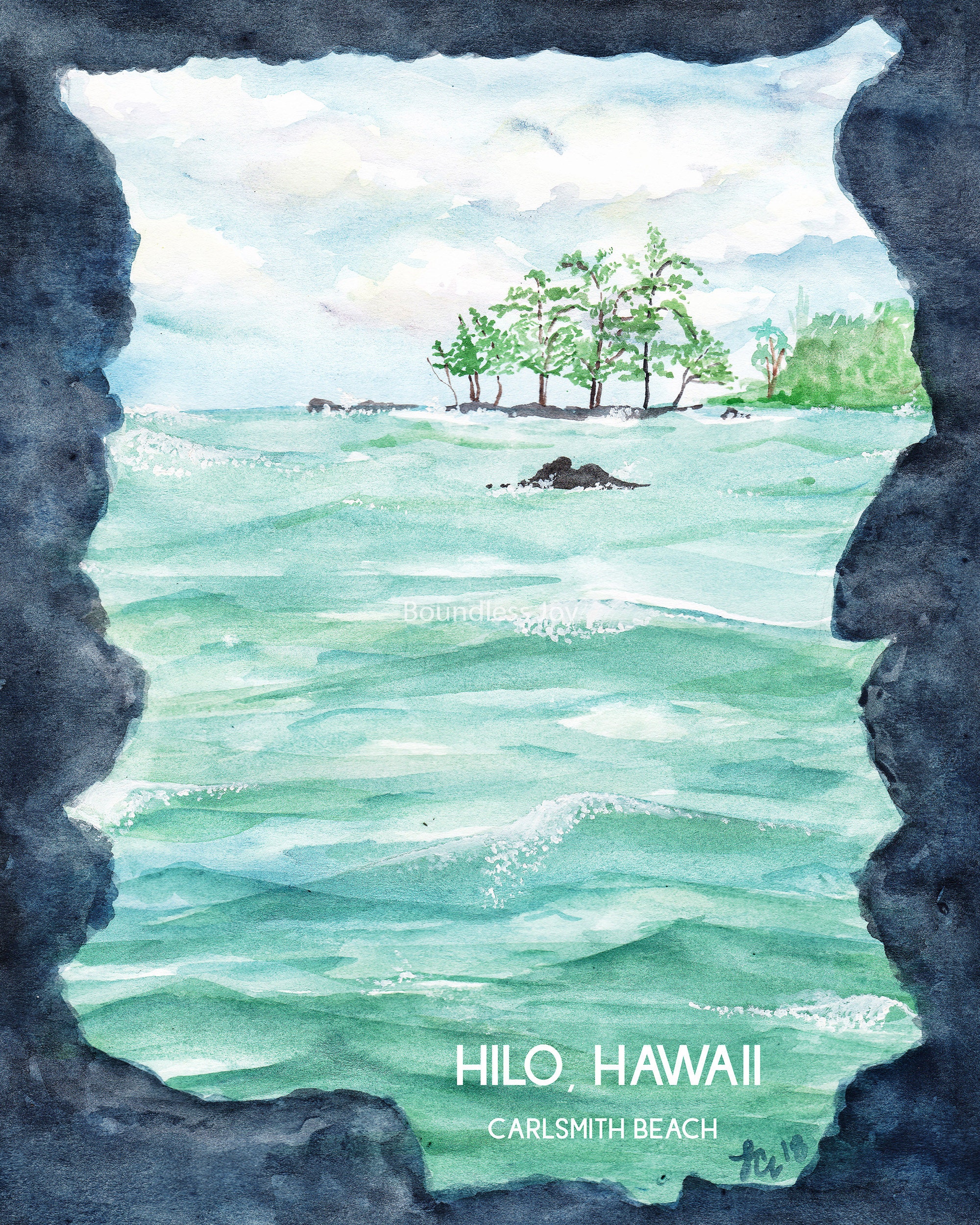 Hilo Hawaii Watercolor Art Print - Carlsmith Beach Painting, Big Island ...