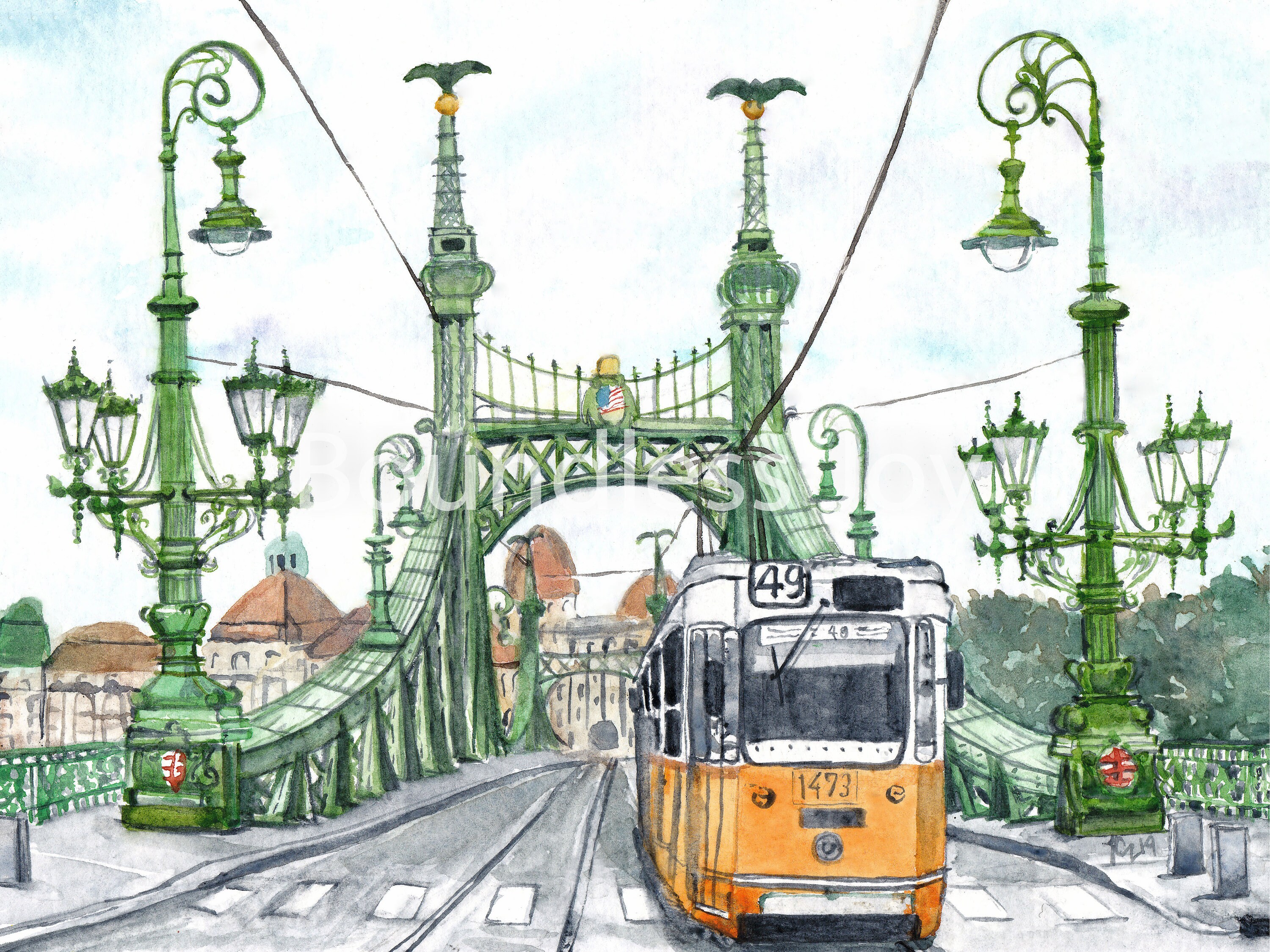 Budapest Hungary Liberty Bridge Art Print Handmade Souvenir - Etsy