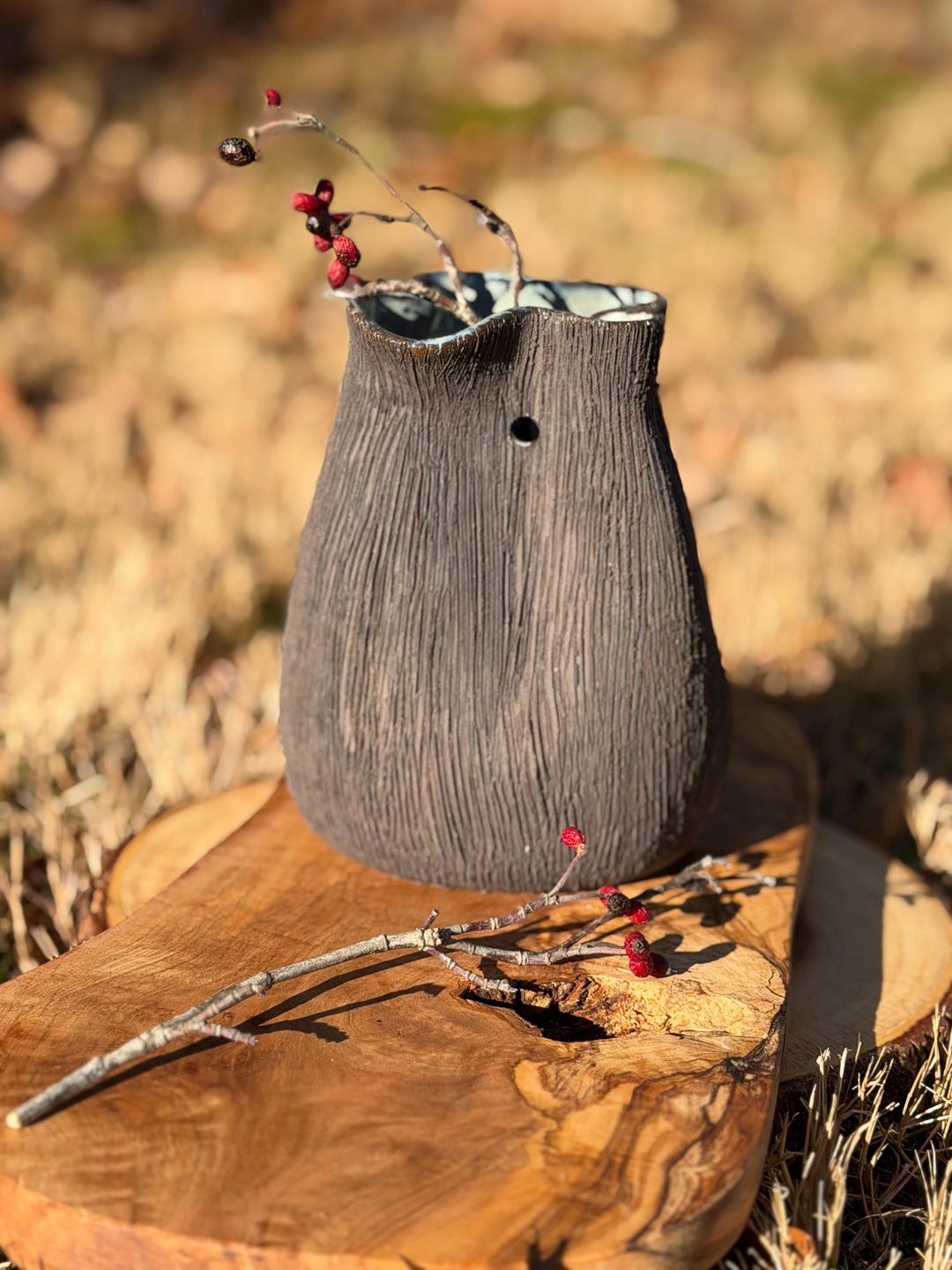 Rustic Tree Bark Ceramic Vase, Dimensions 5.5" / 14 Cm Height Wabi Sabi ...
