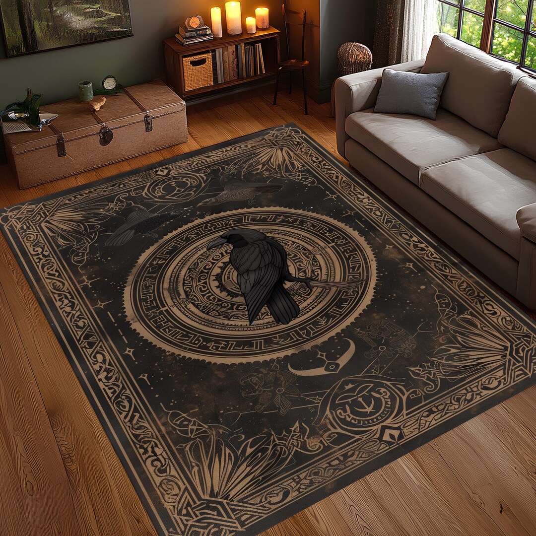 Gothic Raven Rug, Mystic Bird Carpet, Dark Academia Decor Rug, Occult ...