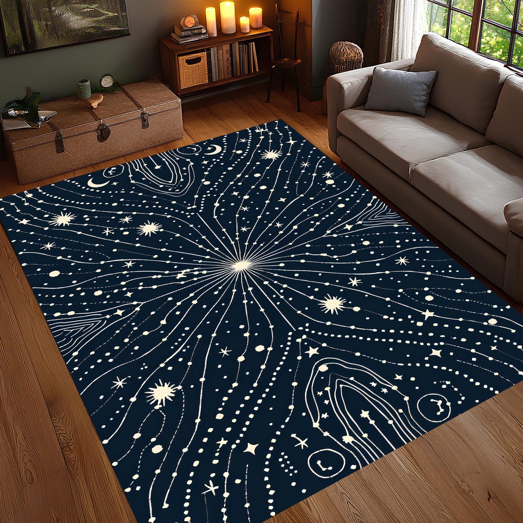 Celestial Star Map Rug, Zodiac Constellation Area Rug, Mystical Moon ...