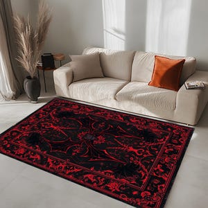 Gothic Bat Rug, Red Black Occult Carpet, Dark Vampire Decor Rug, Witchy ...