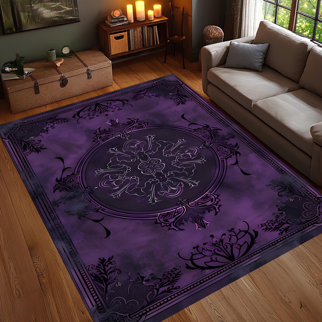 Purple Gothic Rug, Dark Elegant Baroque Carpet, Ornate Medieval Mandala ...