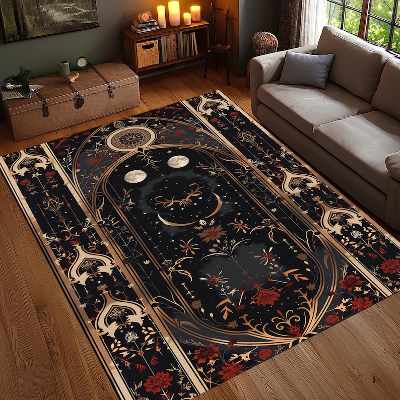 Mystic Gothic Moon and Sun Area Rug, Dark Elegant Art Nouveau Style ...