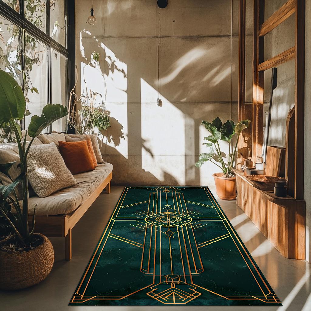 Dark Art Deco Runner Rug, Navy Gold Geometric Hallway Carpet, Elegant ...