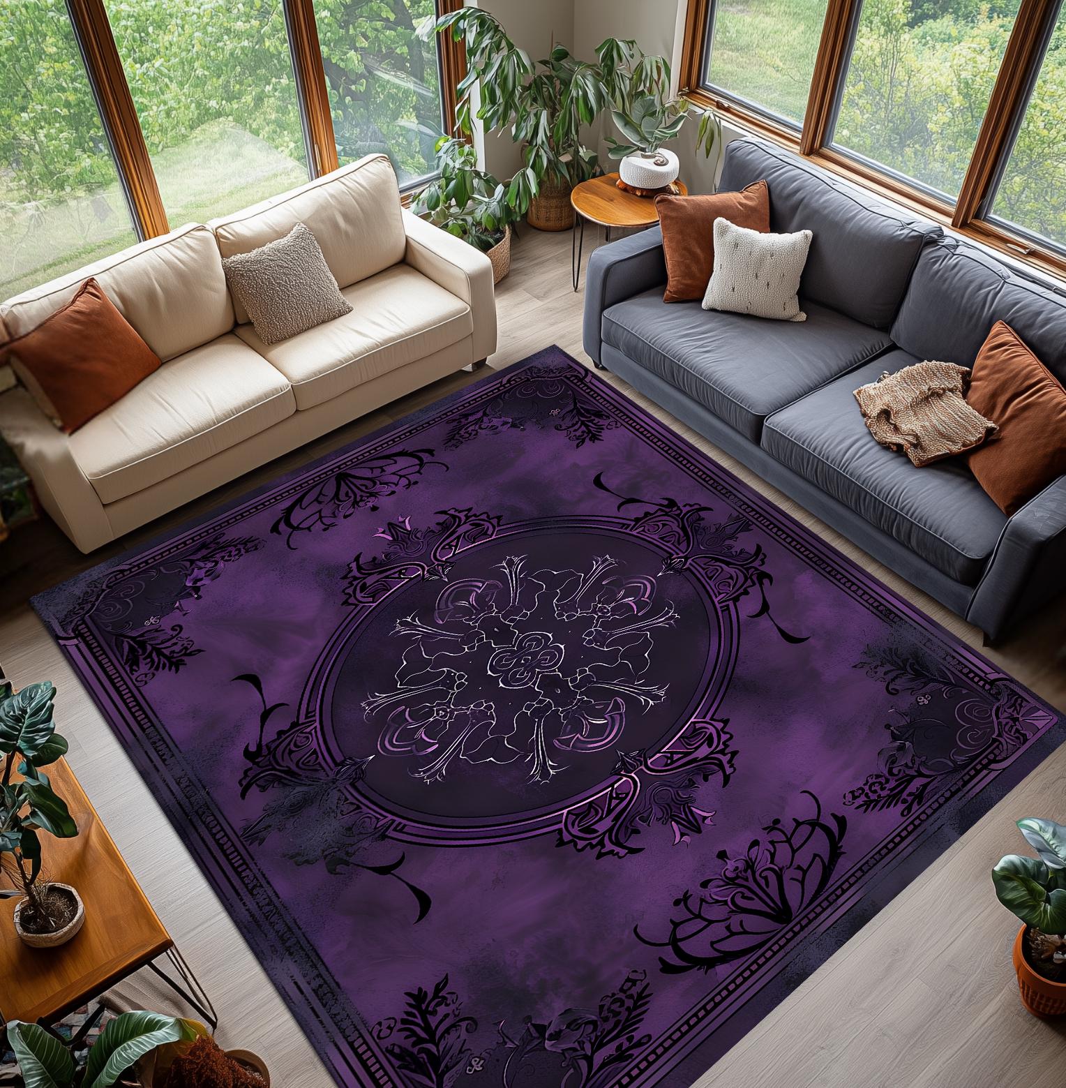 Purple Gothic Rug, Dark Elegant Baroque Carpet, Ornate Medieval Mandala ...