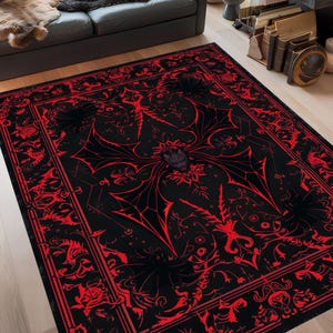 Gothic Bat Rug, Red Black Occult Carpet, Dark Vampire Decor Rug, Witchy ...