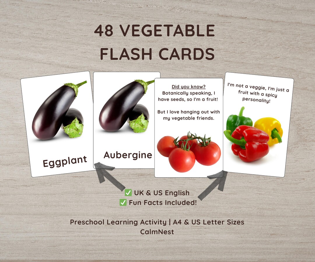 Vegetable Flash Cards, Fun Facts, Bilingual Learning (instant Digital ...