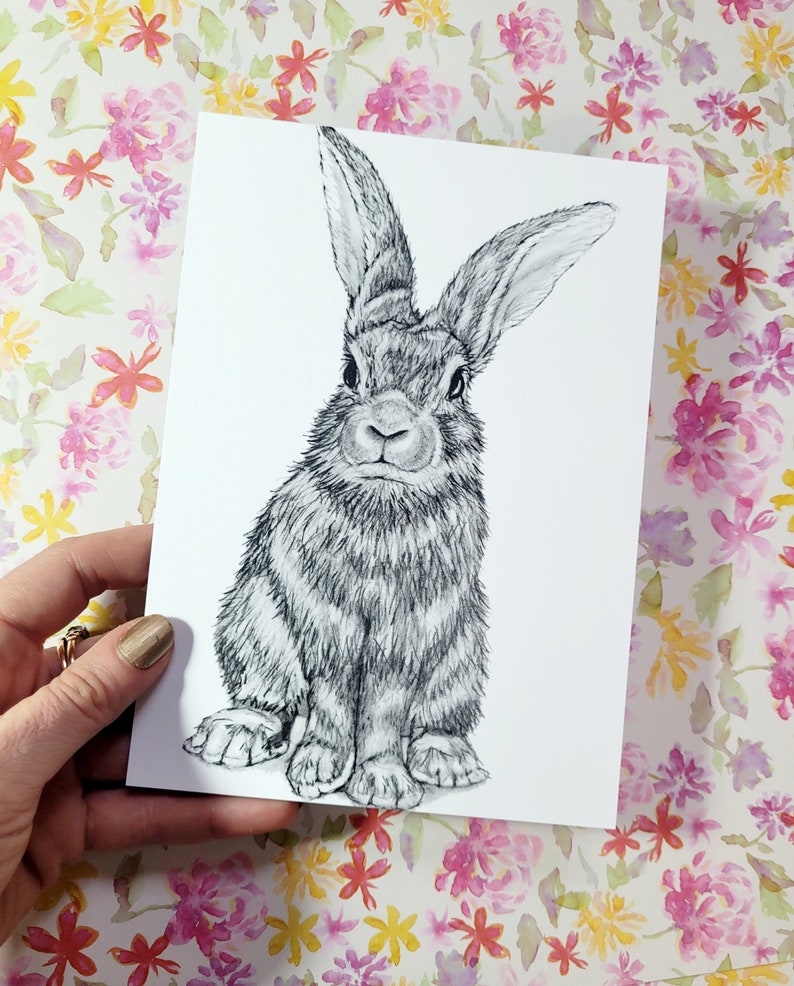 Bunny Rabbit Pencil Drawing Prints set of 4 - Etsy