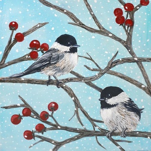 Winter Chickadee Bird Acrylic Painting - Etsy