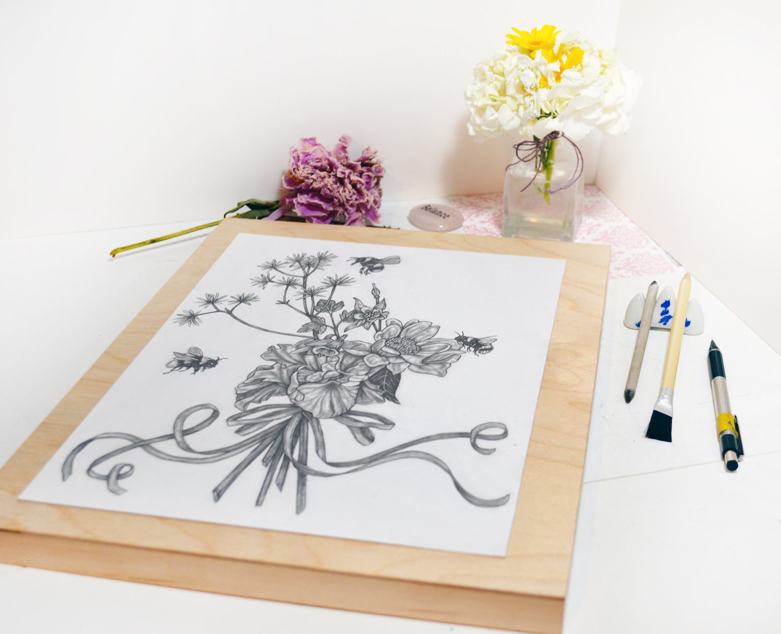Bumble Bee Pencil Drawing Illustration (original) - Pollinators 1 - Etsy