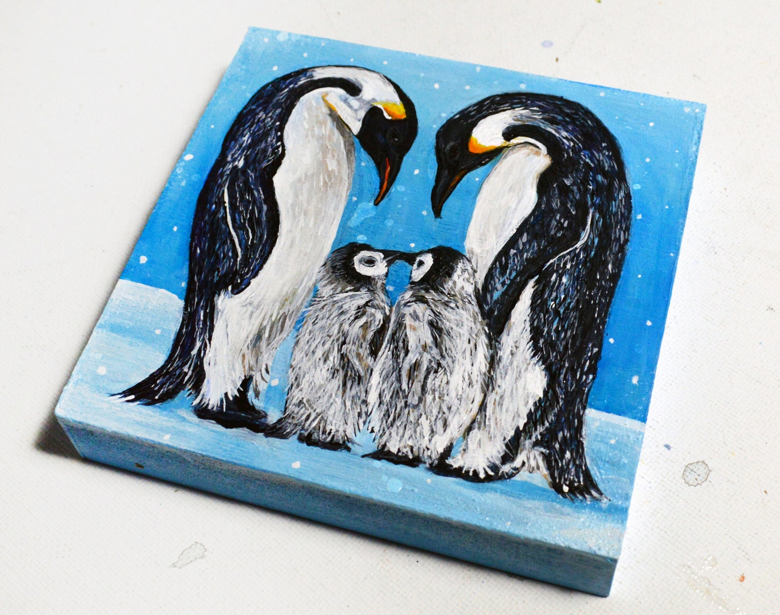 Penguin Original Acrylic Painting Penguin Family - Etsy