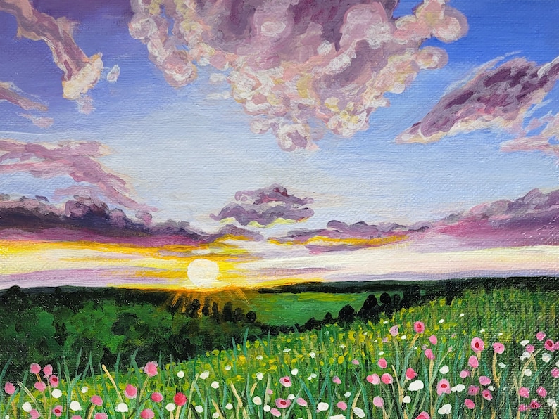 Spring Landscape Sunrise Acrylic Painting Study - 28 - Etsy
