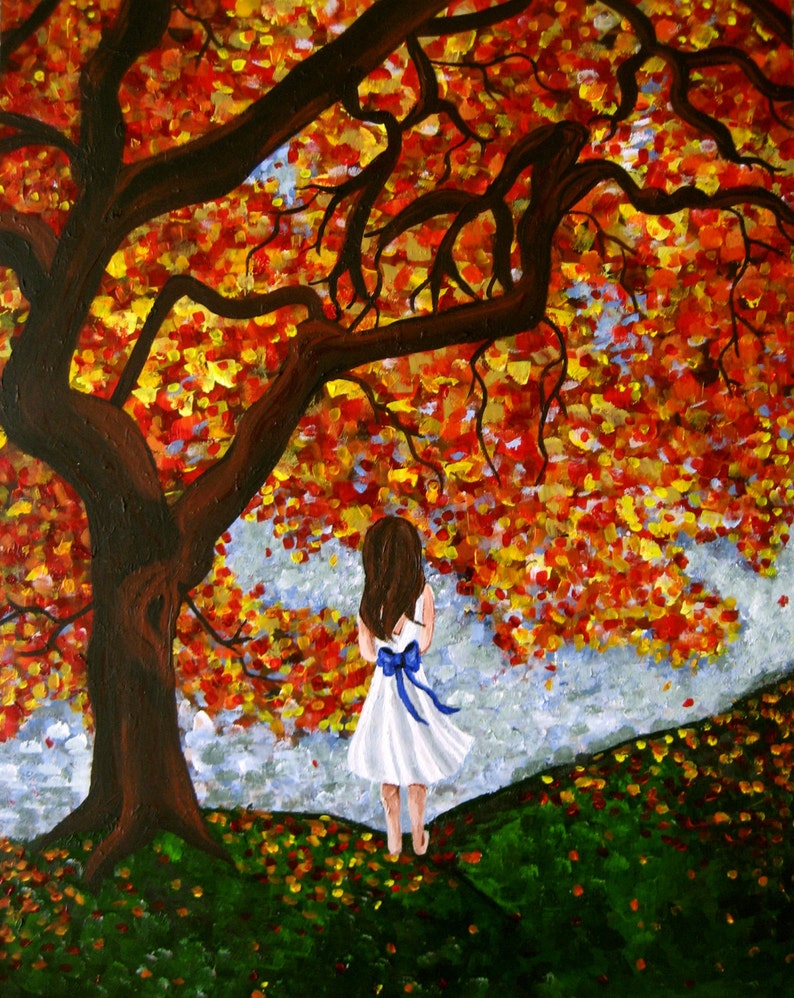 Autumn Tree Little Girl Art Print - Etsy