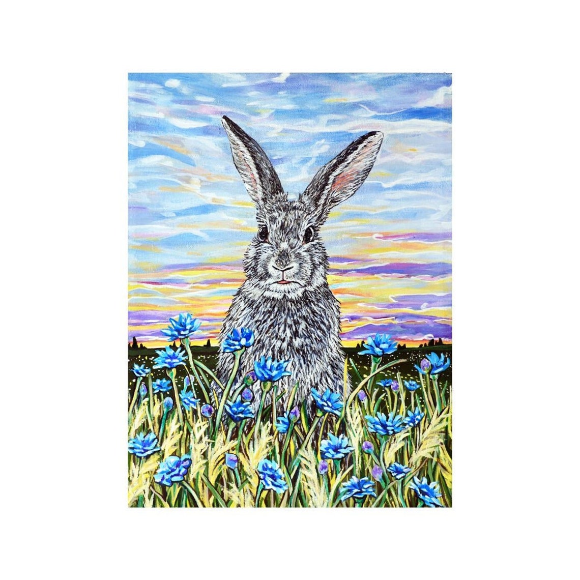 Bunny Rabbit Acrylic Painting Sunrise Bunny - Etsy
