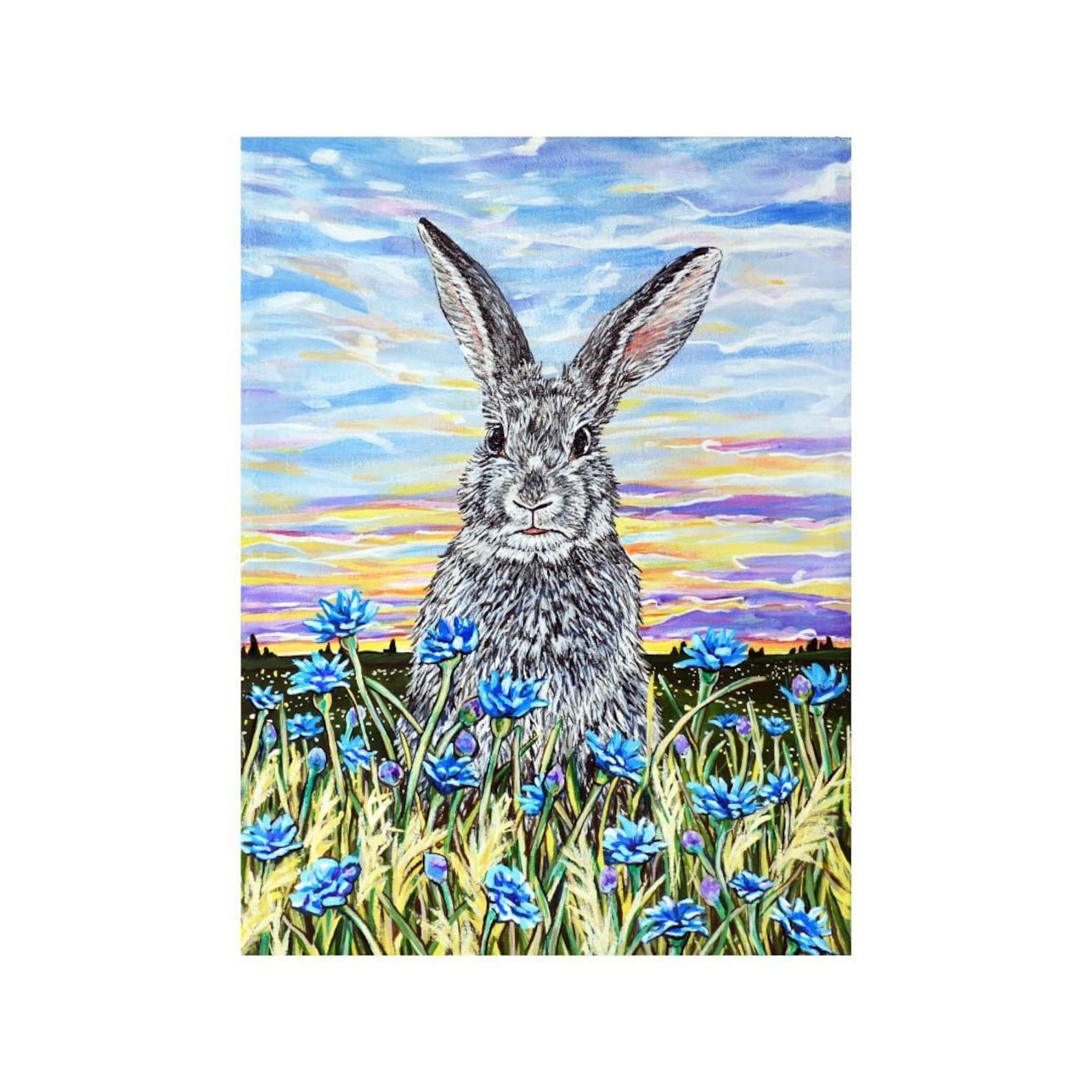 Bunny Rabbit Acrylic Painting - Sunrise Bunny - Etsy