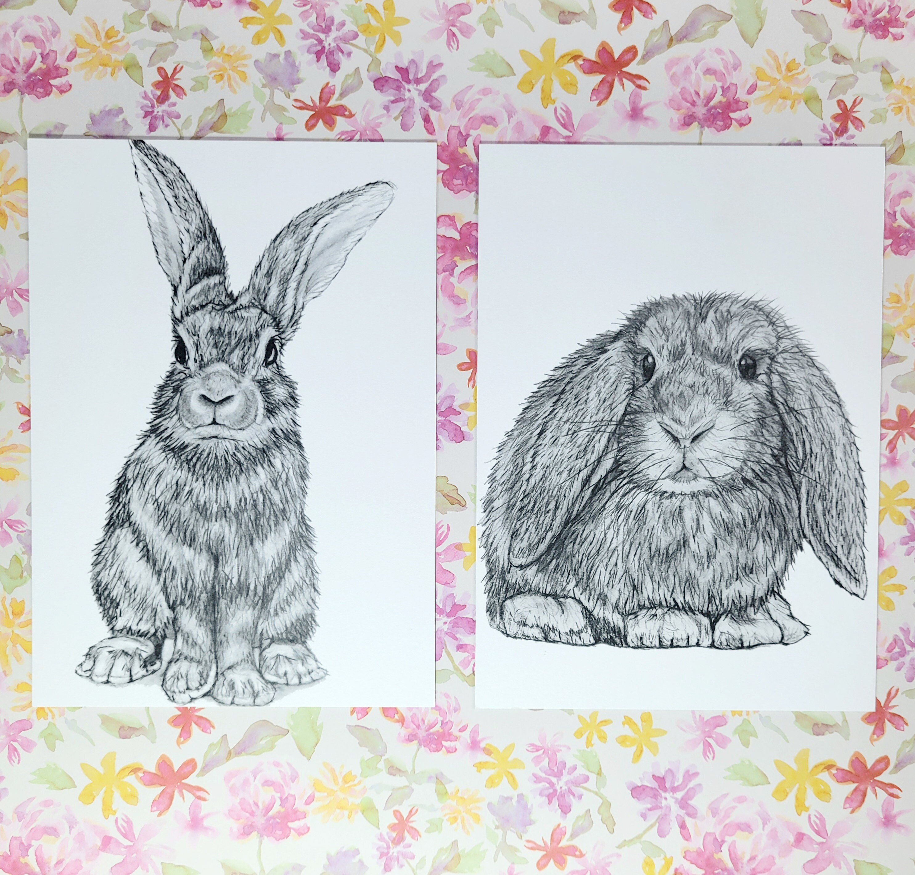 Bunny Rabbit Pencil Drawing Prints set of 4 - Etsy