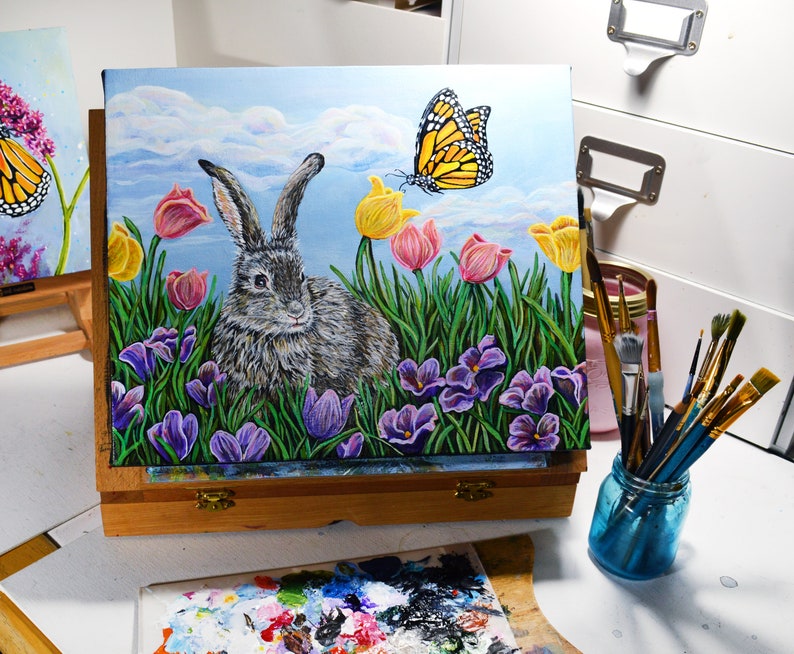 Bunny Rabbit Monarch Butterfly Acrylic Painting - Etsy