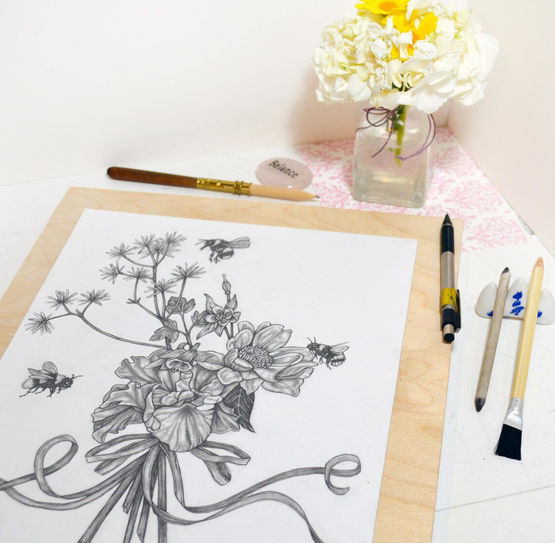 Bumble Bee Pencil Drawing Illustration original Pollinators 1 - Etsy