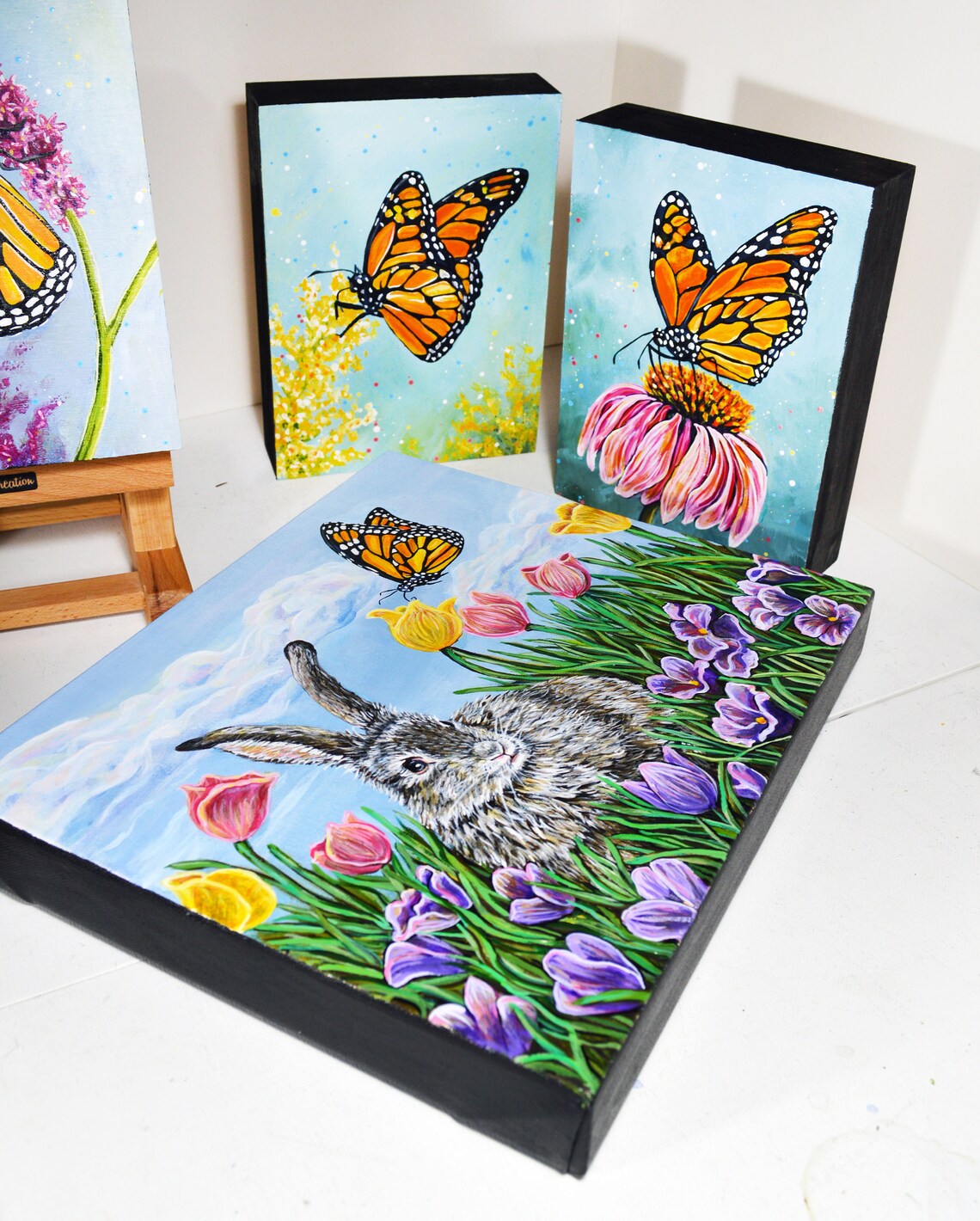Bunny Rabbit Monarch Butterfly Acrylic Painting - Etsy