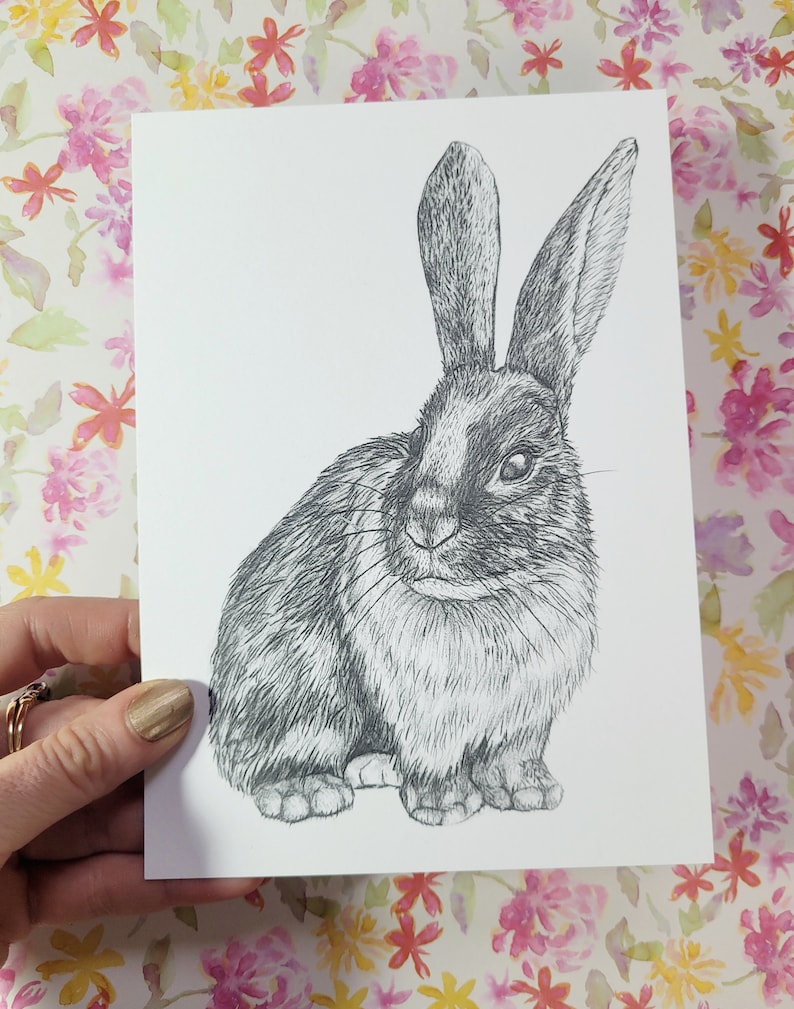 Bunny Rabbit Pencil Drawing Prints set of 4 - Etsy
