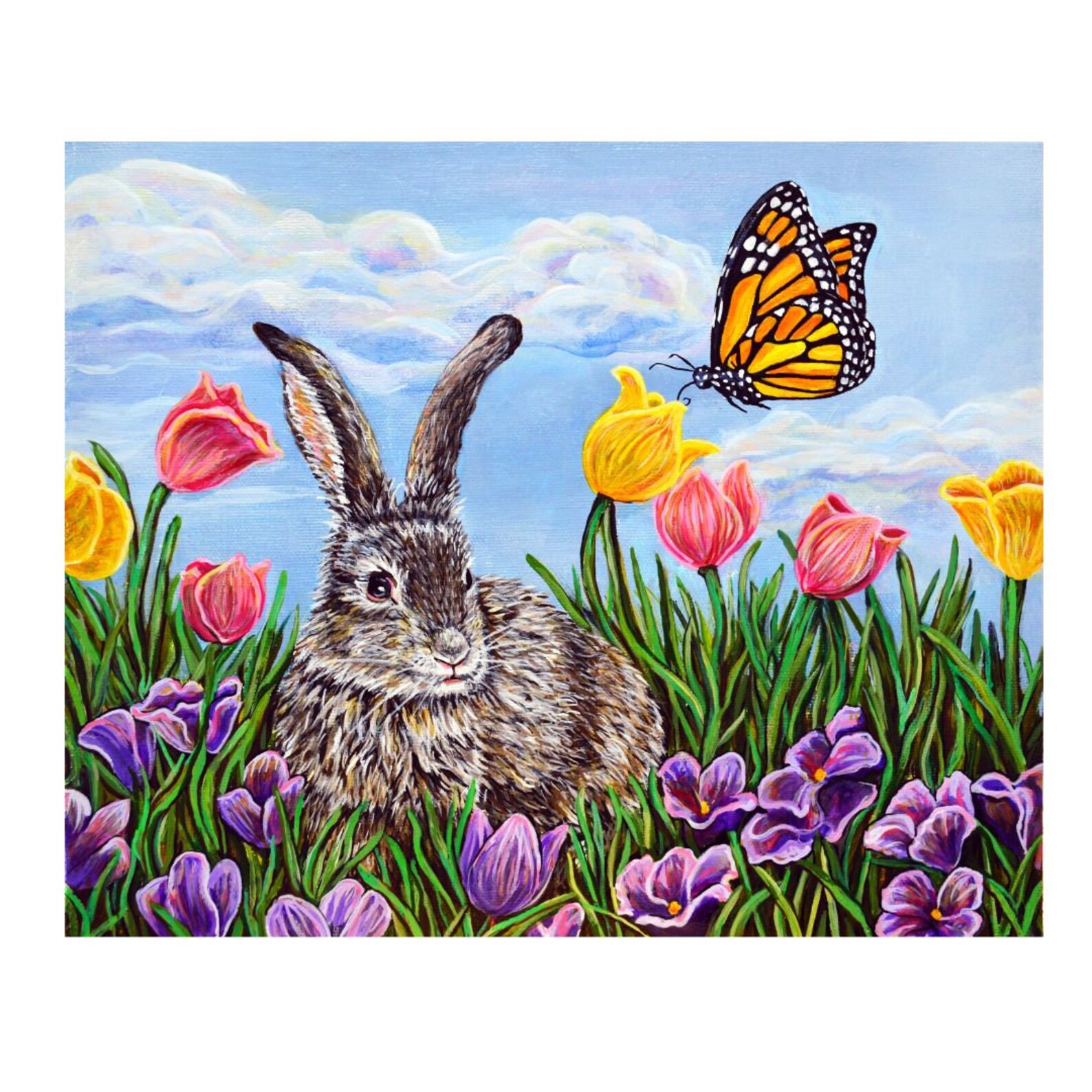 Bunny Rabbit Monarch Butterfly Acrylic Painting - Etsy
