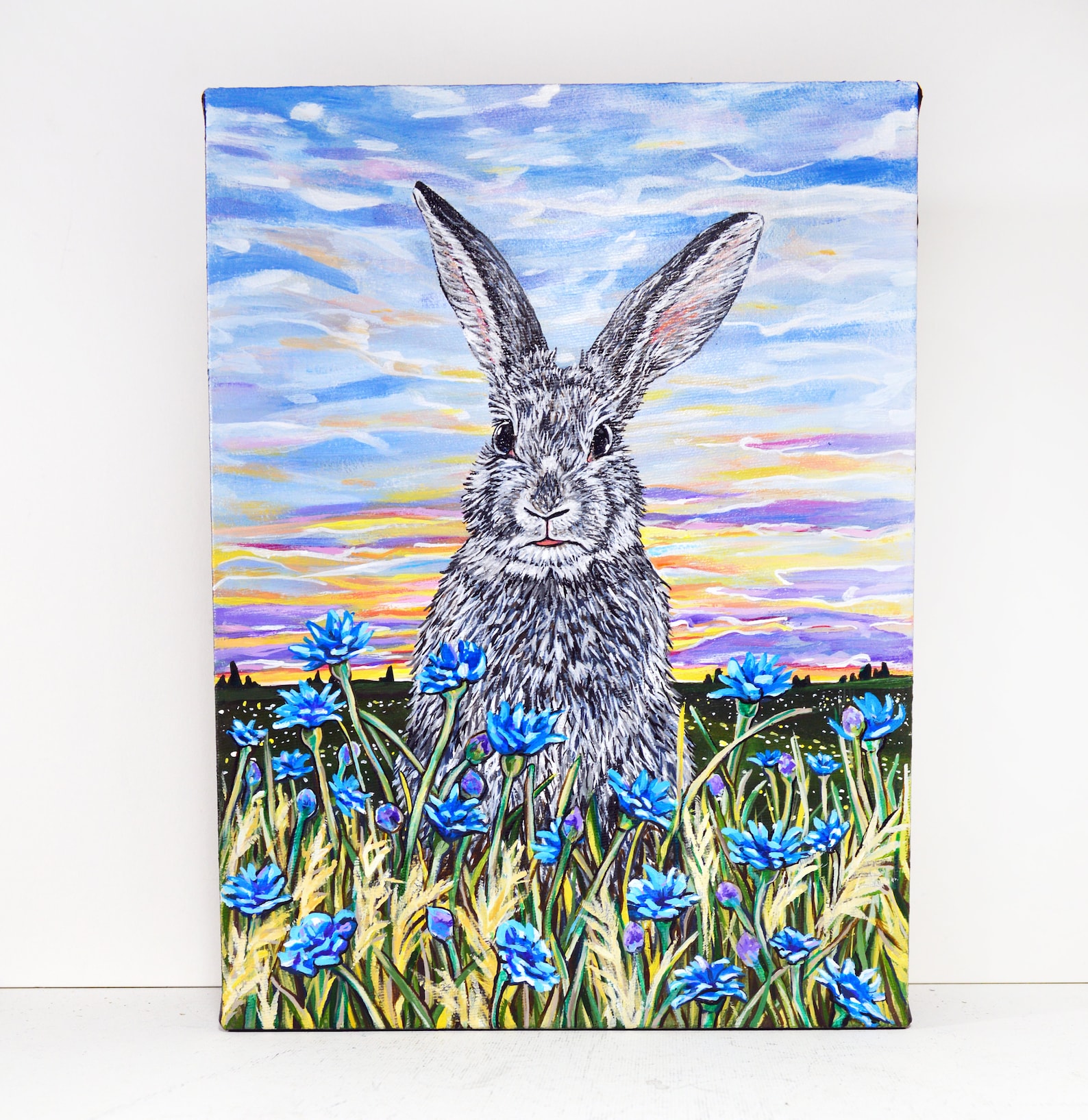 Bunny Rabbit Acrylic Painting - Sunrise Bunny - Etsy