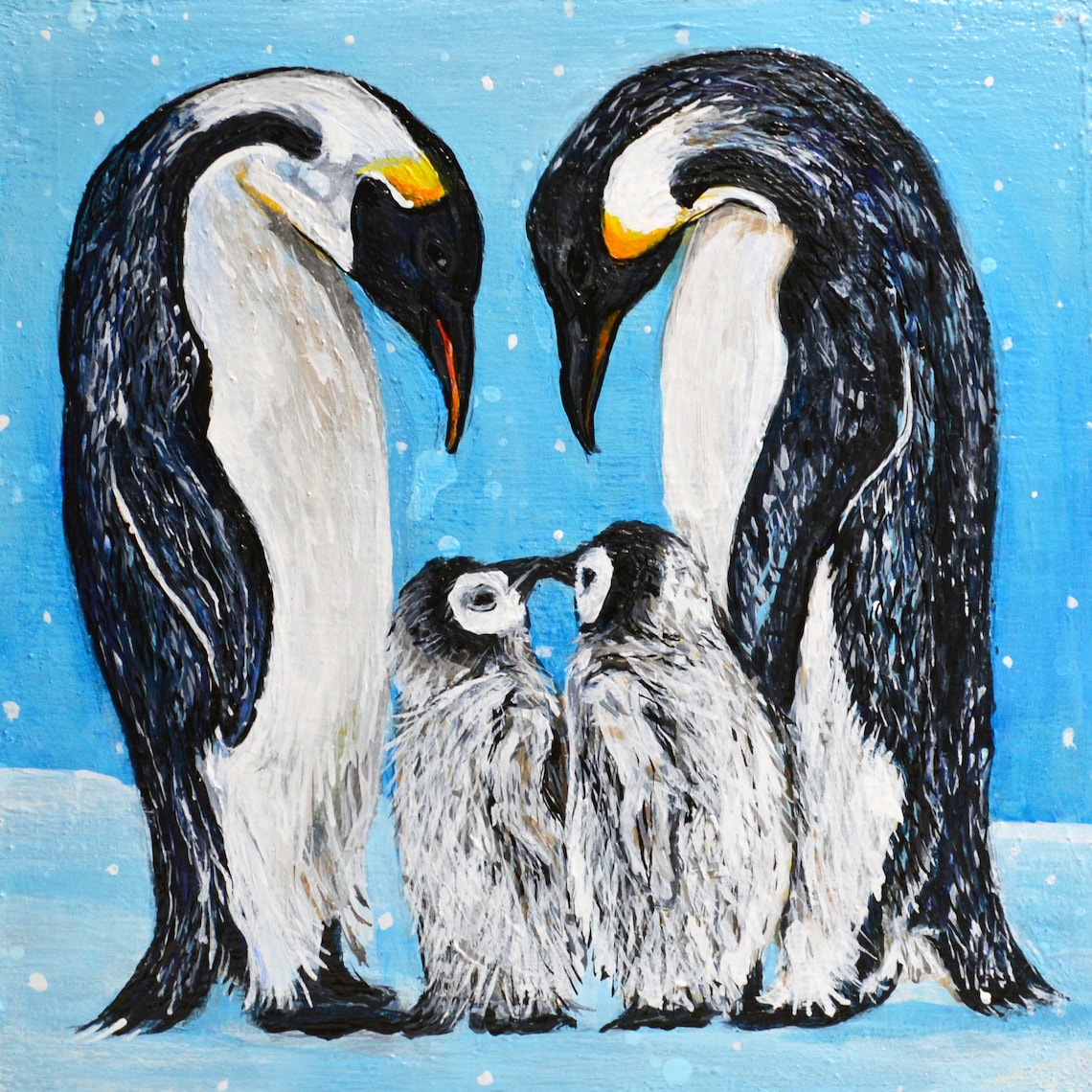 Penguin Original Acrylic Painting Penguin Family - Etsy