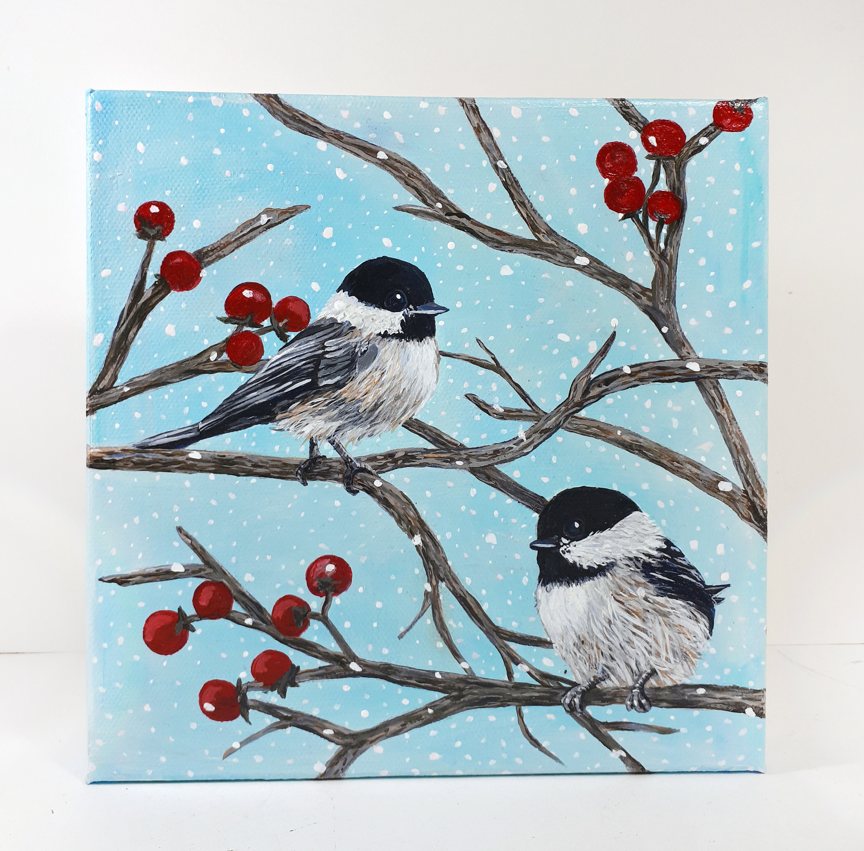 Winter Chickadee Bird Acrylic Painting - Etsy
