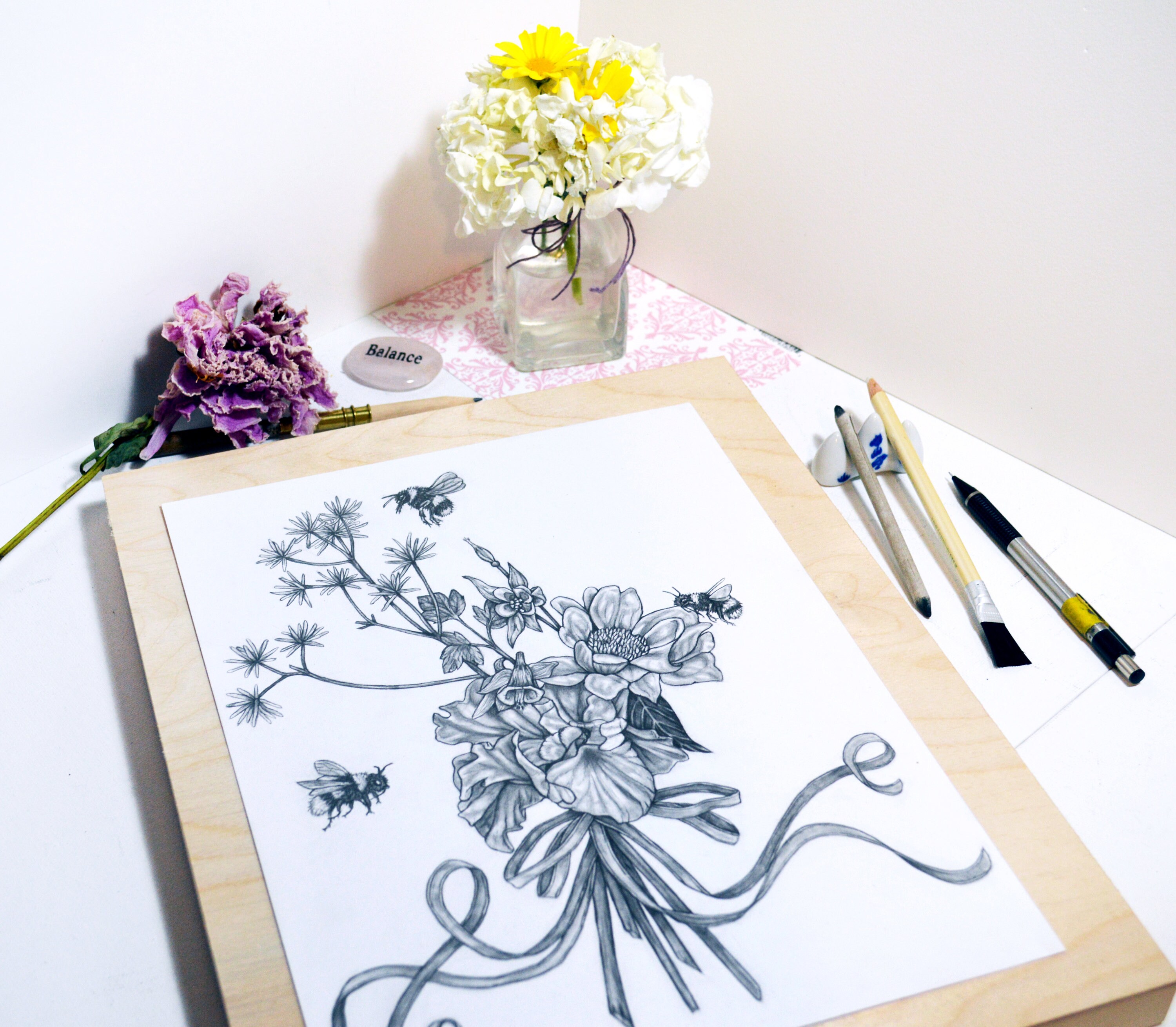 Bumble Bee Pencil Drawing Illustration (original) - Pollinators 1 - Etsy