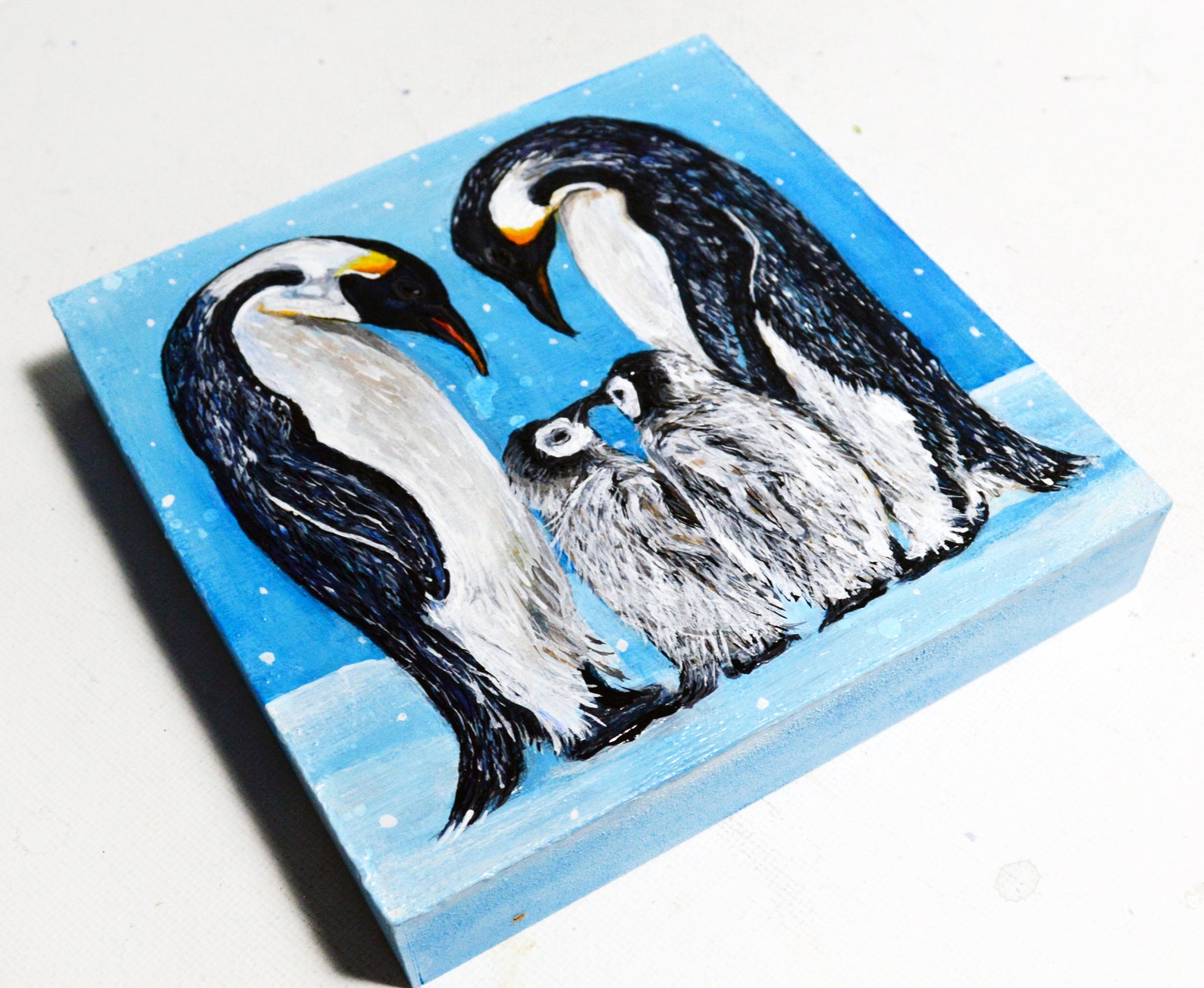 Penguin Original Acrylic Painting Penguin Family - Etsy