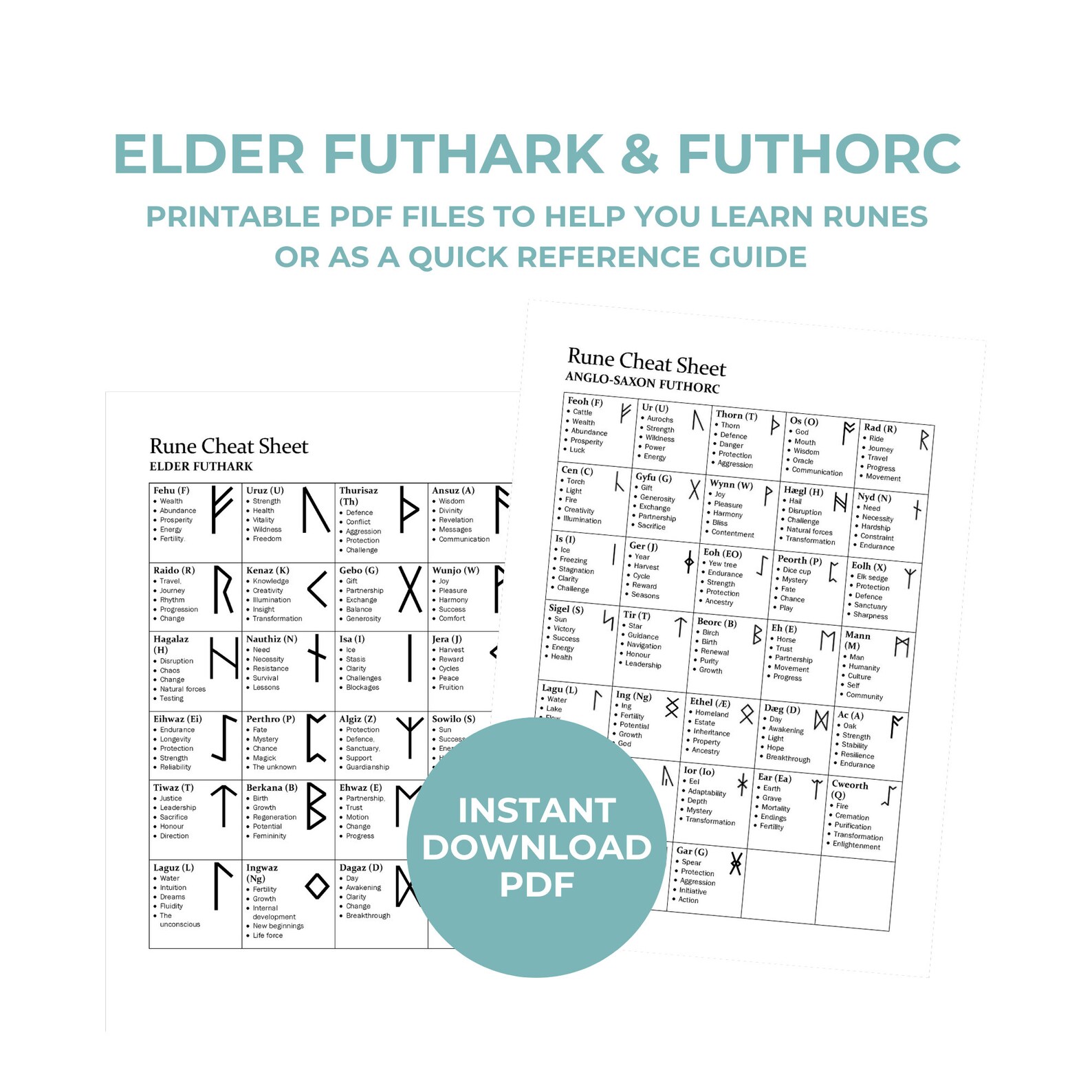 Rune Cheat Sheet Elder Futhark & Anglo Saxon Futhorc Instant Download ...