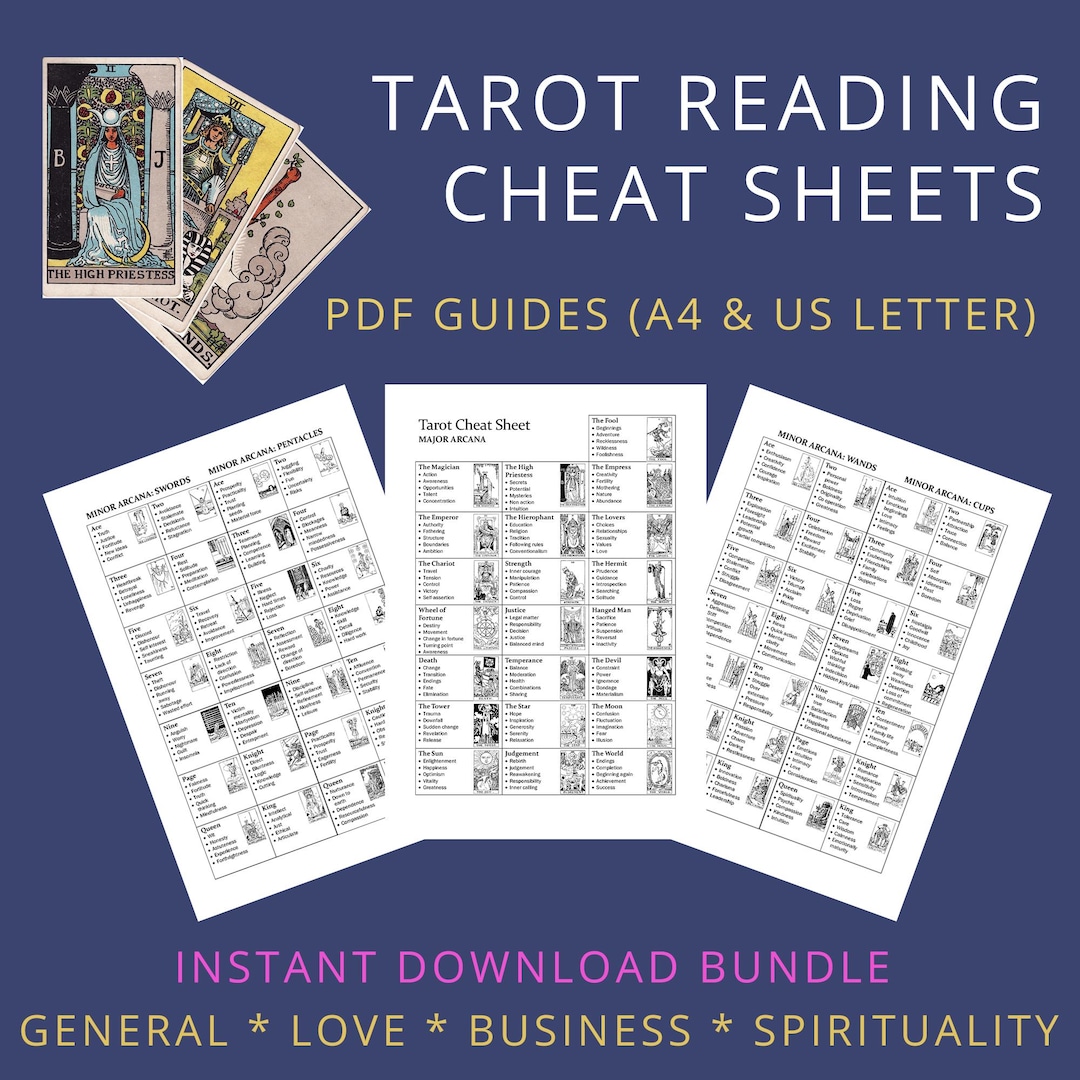Tarot Cheat Sheet Bundle - Instant Download - Printable PDF Tarot Quick ...