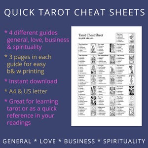 Tarot Cheat Sheet Bundle - Instant Download - Printable PDF Tarot Quick Reference - A4 and ...