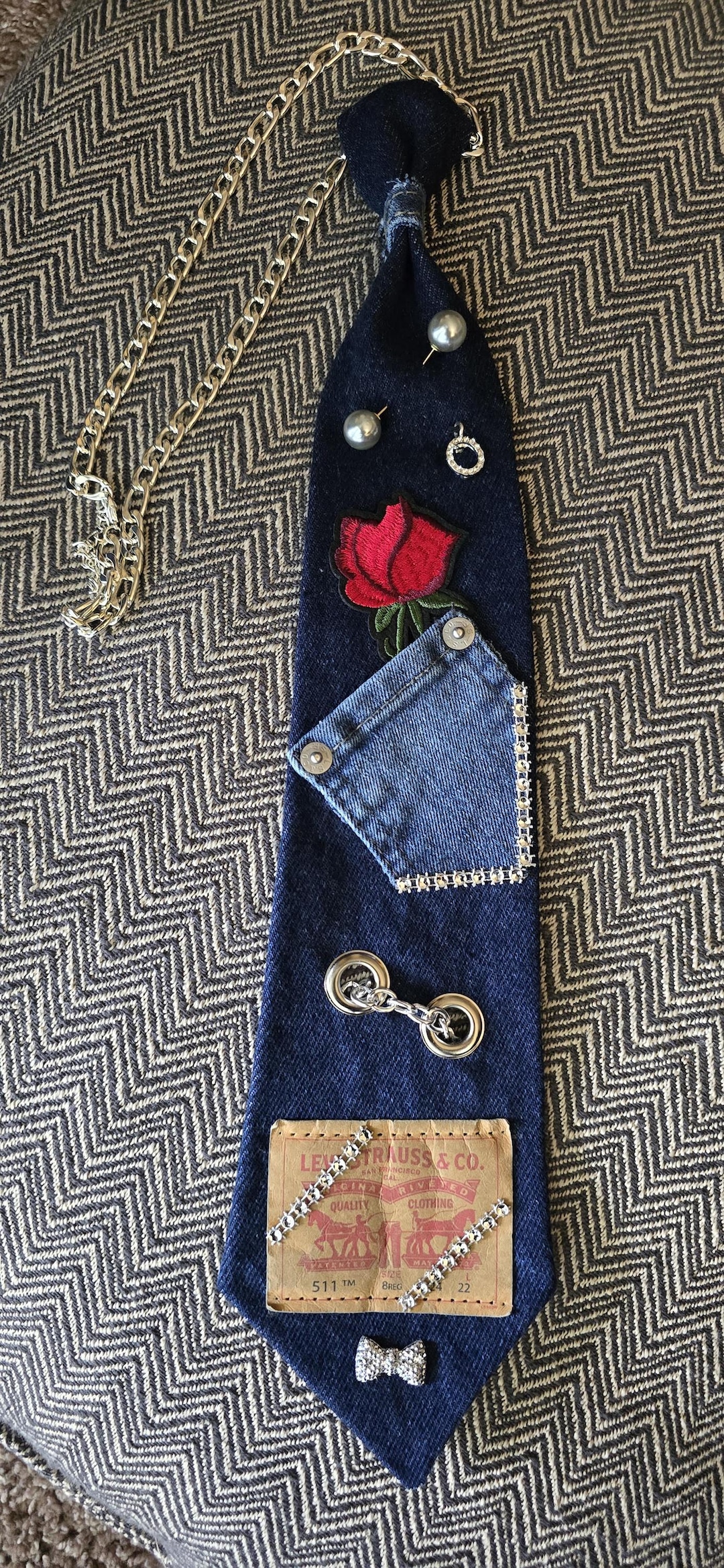 Classy Rose Denim Junk Tie - Etsy