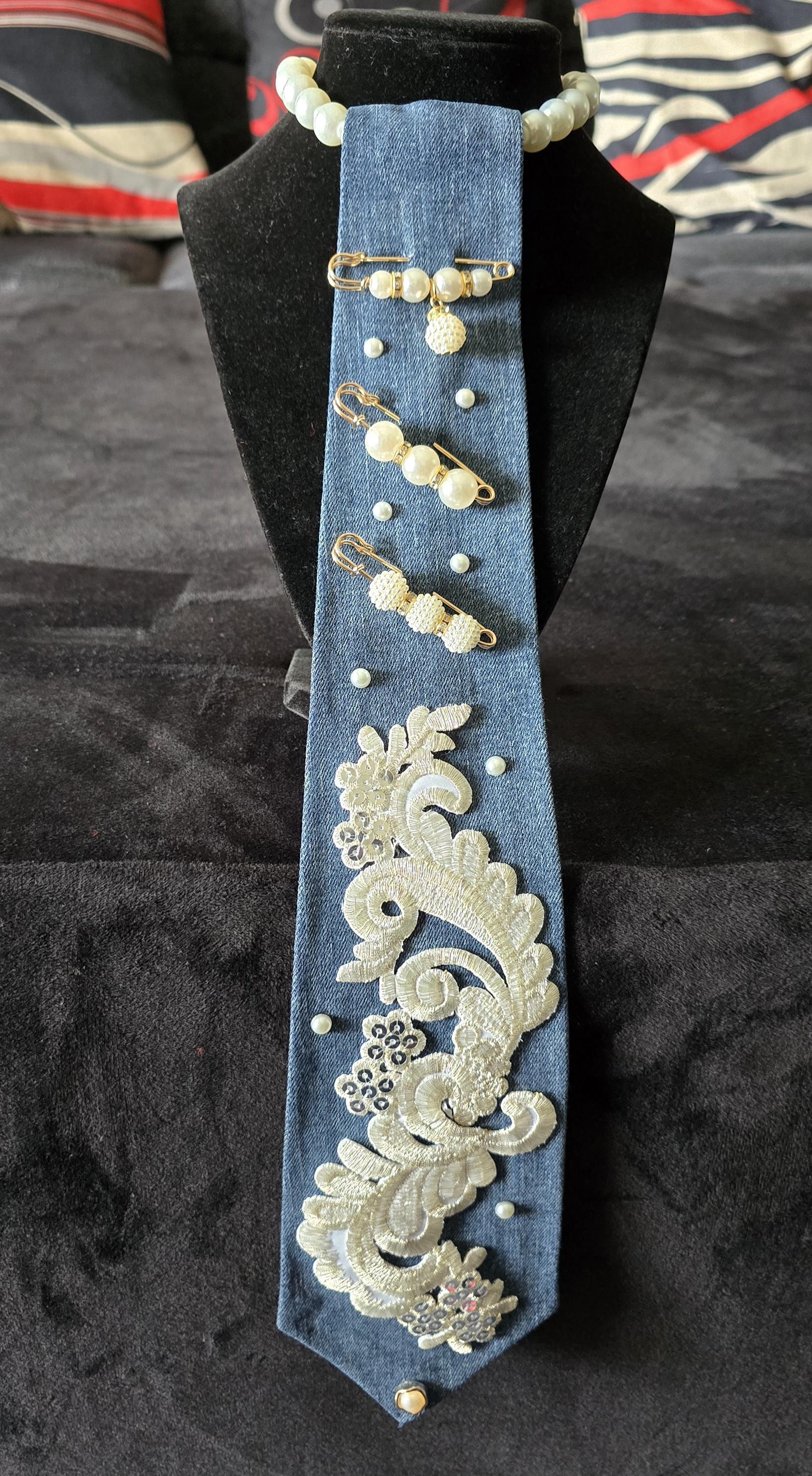 Fancy Denim & Lace Junk Tie - Etsy