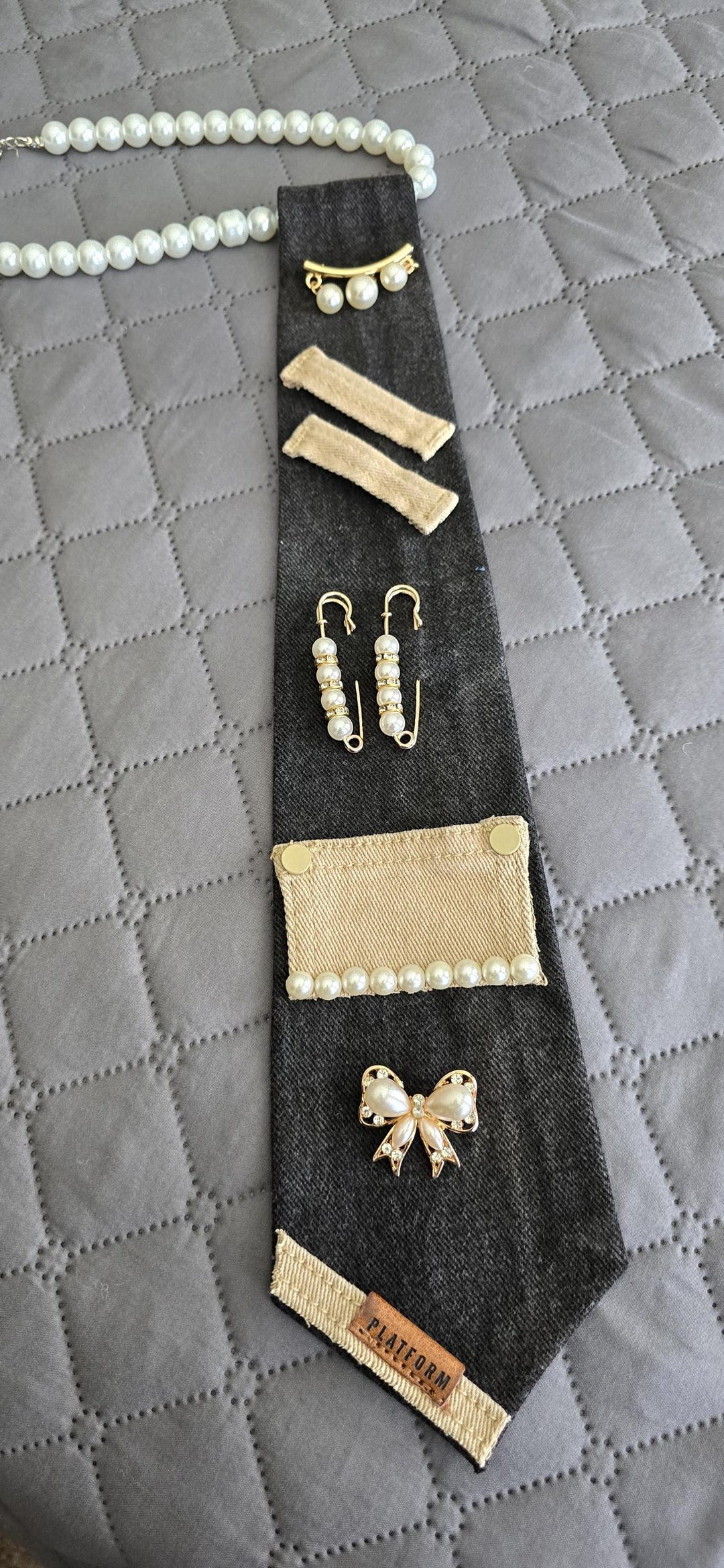 Black and Beige Denim Junk Tie - Etsy
