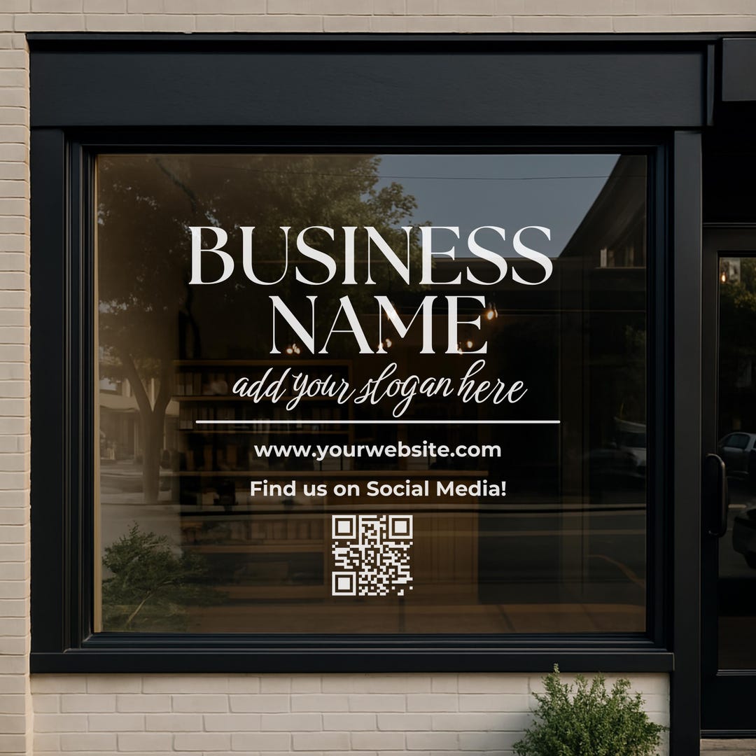 Custom Business Info Decal With QR Code – Storefront Window Sign With ...