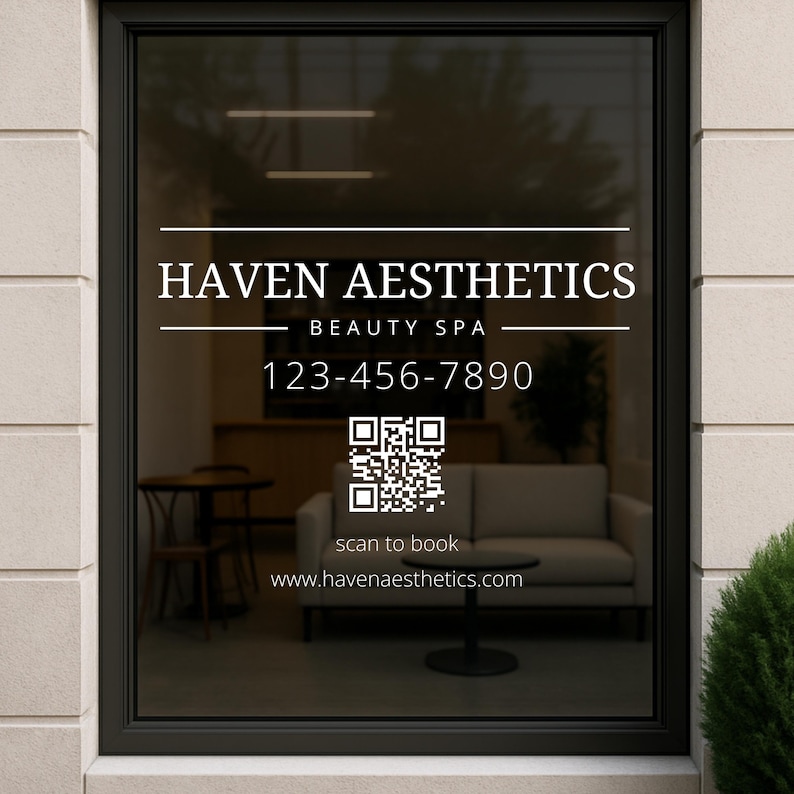 Custom Business Info Decal With QR Code – Storefront Window Sign With ...