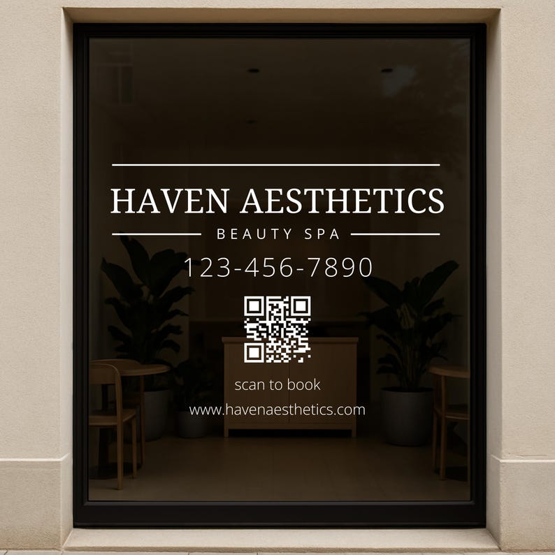 Custom Business Info Decal With QR Code – Storefront Window Sign With ...