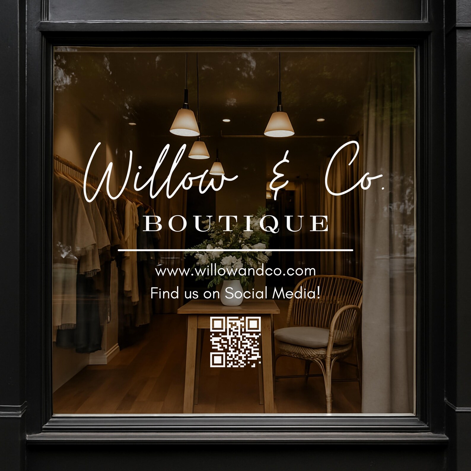 Custom Business Info Decal With QR Code – Storefront Window Sign With ...